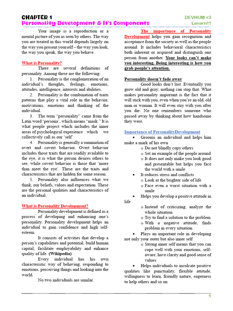 Week 4 C2 Personality Development & It's Components | PDF
