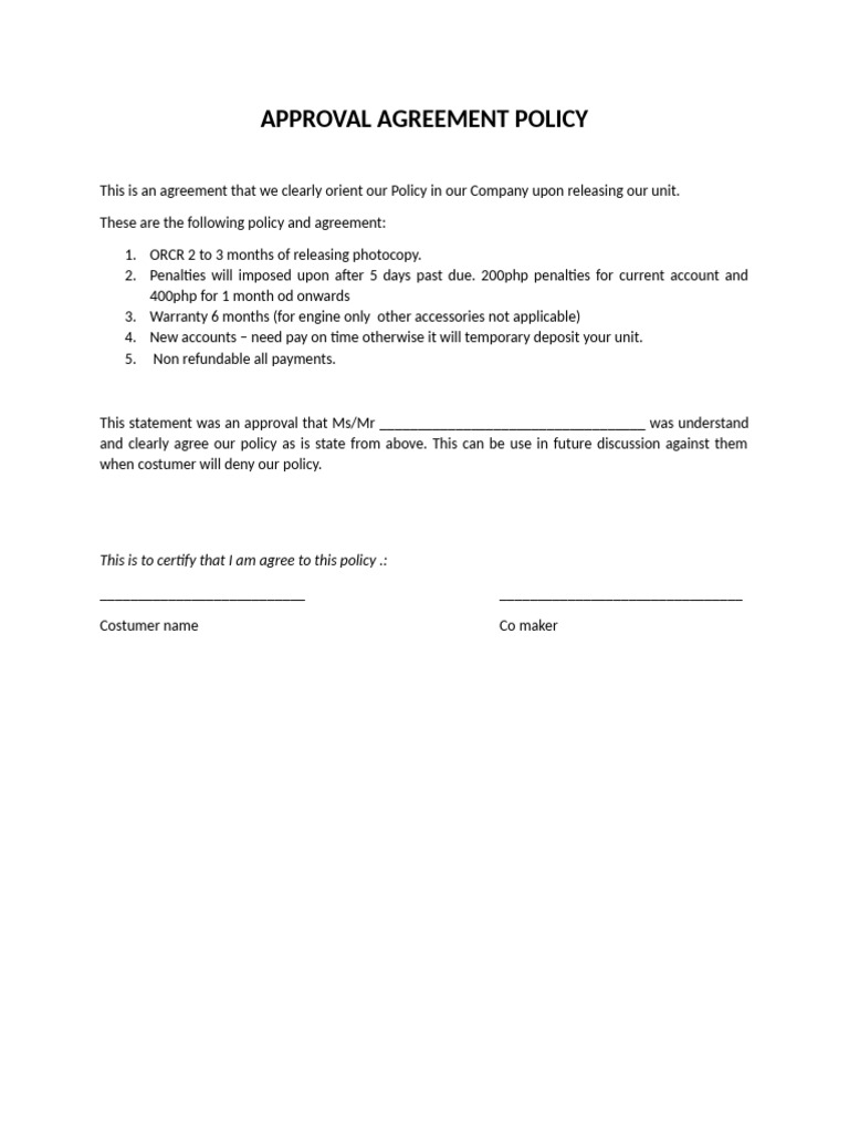 Approval Agreement Policy Overview | PDF