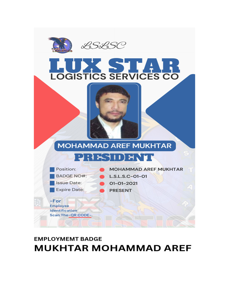 Employment Badge - Mohammad Aref Mukhtar | PDF