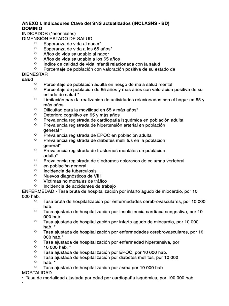 Indicadores Clave SNS | PDF