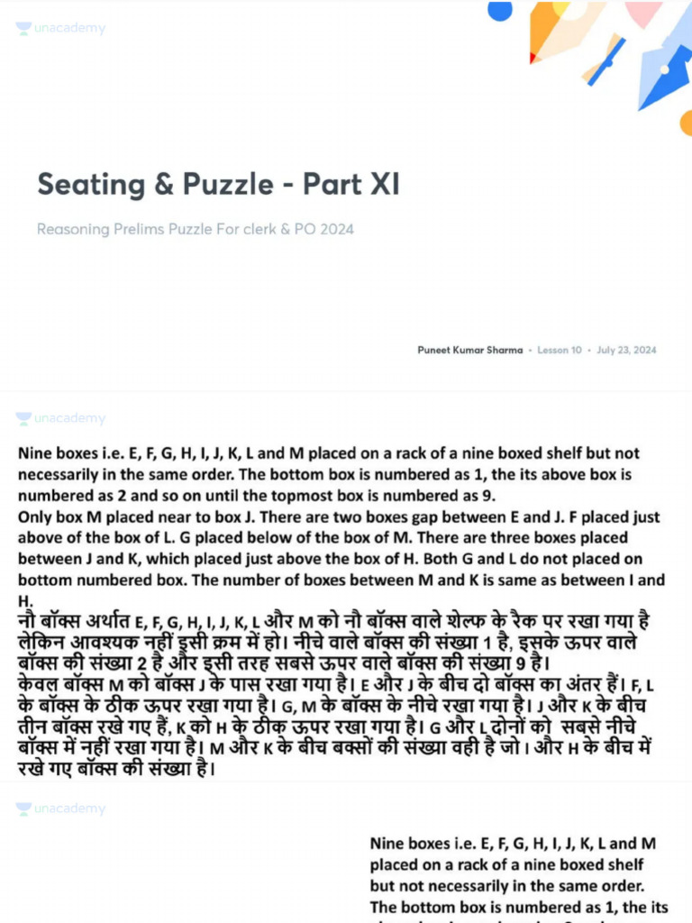 Seating Puzzle Part XI | PDF