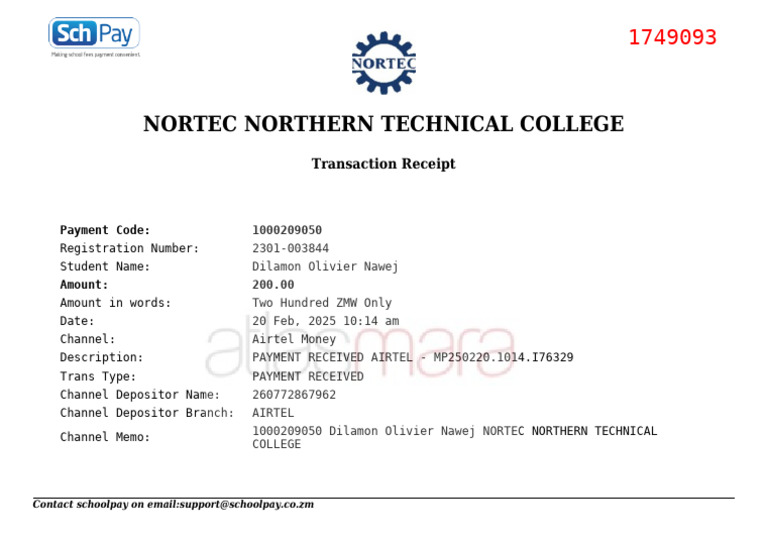 NORTEC College Payment Receipt 2025 | PDF