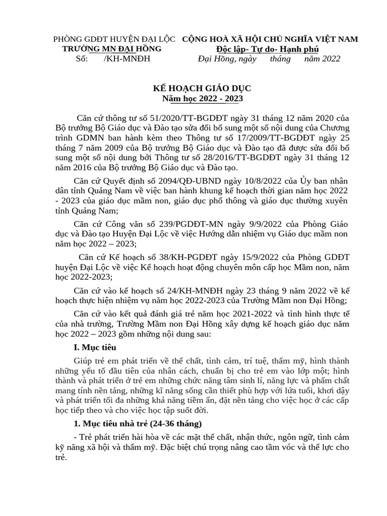 Độc lập-Tự do- Hạnh phú: Trường Mn Đại Hồng Cộng Hoà Xã Hội Chủ Nghĩa Việt Nam | PDF