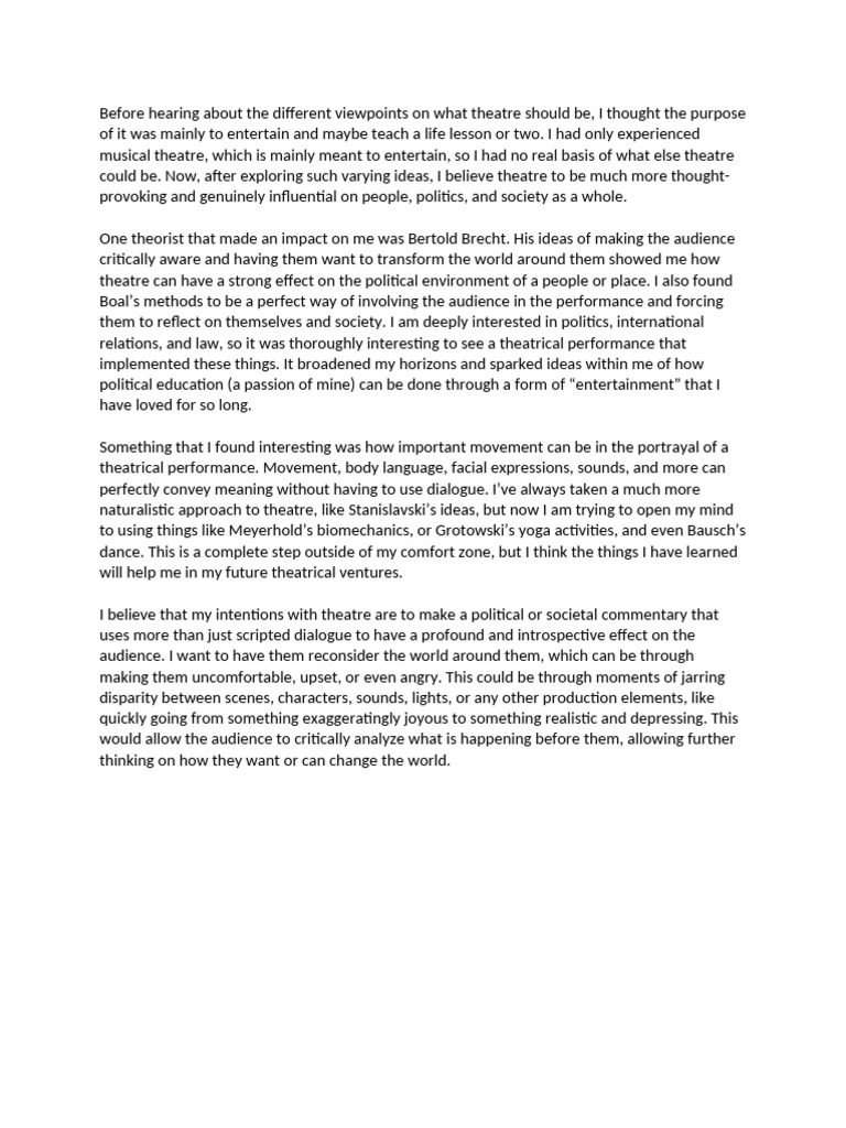 Theatre Journal Intentions | PDF | Theatre