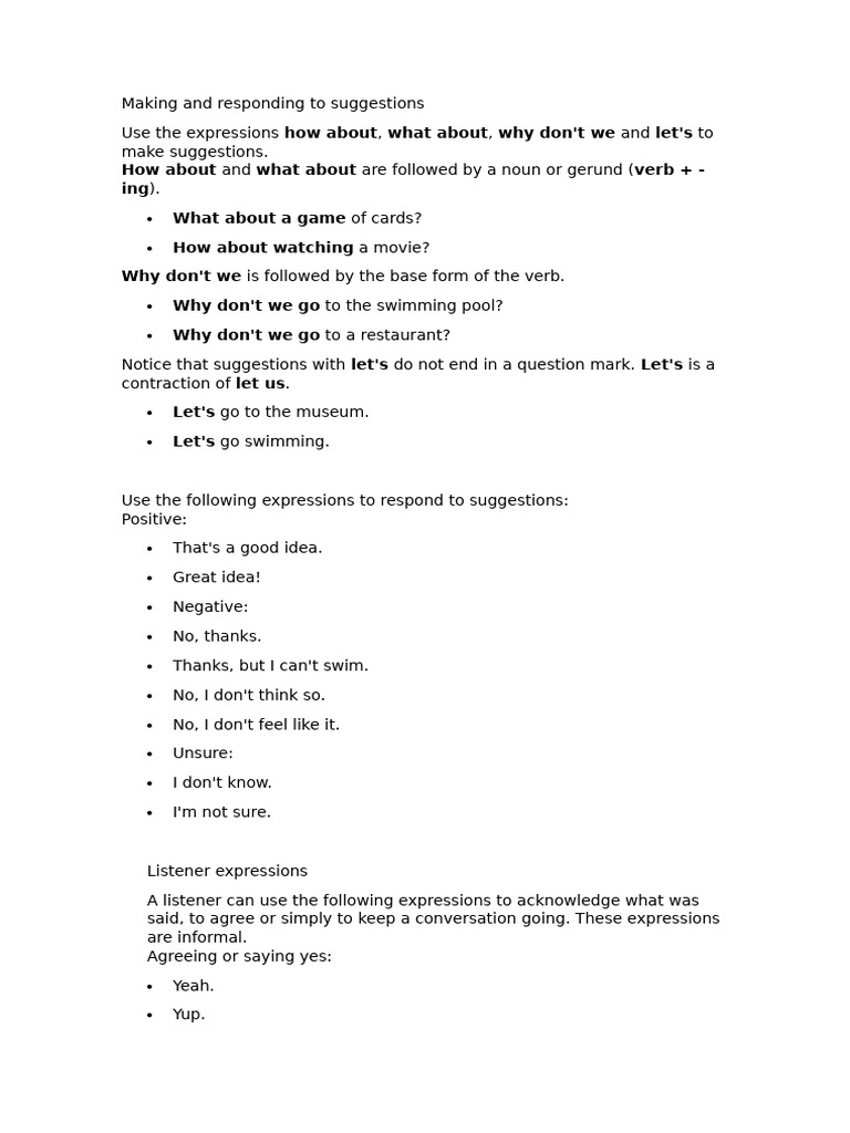 Making and Responding To Suggestions | PDF