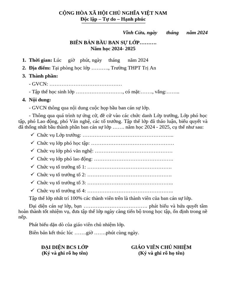 Bien Ban Bau Ban Can Su Lop | PDF