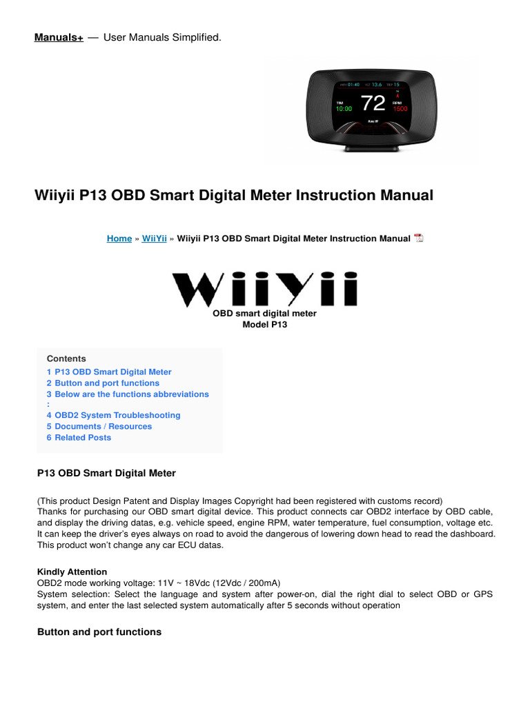 p13 Obd Smart Digital Meter Manual | PDF | Vehicles | Vehicle Technology