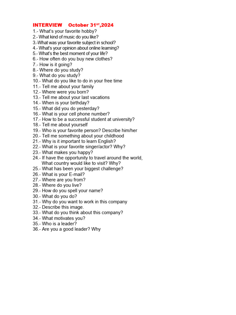 Interview Questions for Students and Professionals | PDF