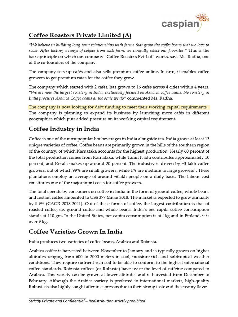 Coffee Roasters Private Limited (A) - Case Study 2022 | PDF | Coffee | Expense