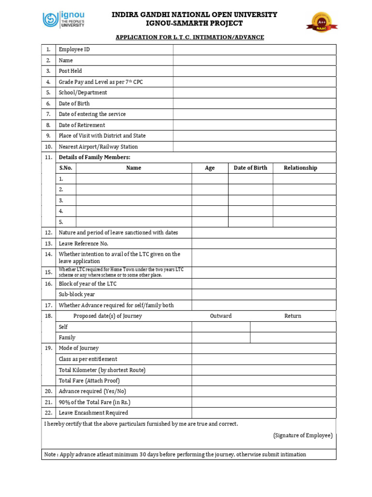 LTCIntimation Form | PDF