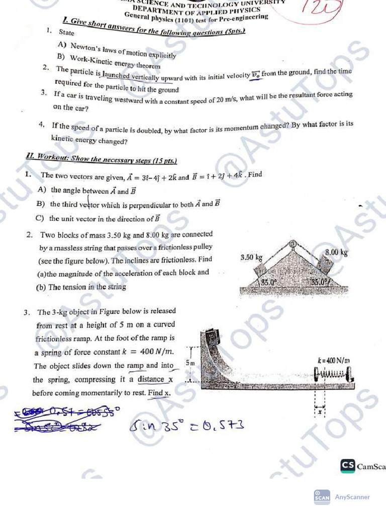 Physics Mid Exam 2014 Batch | PDF