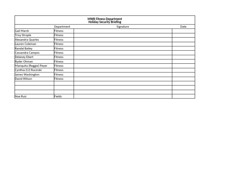 MWR Fitness Staff Roster | PDF