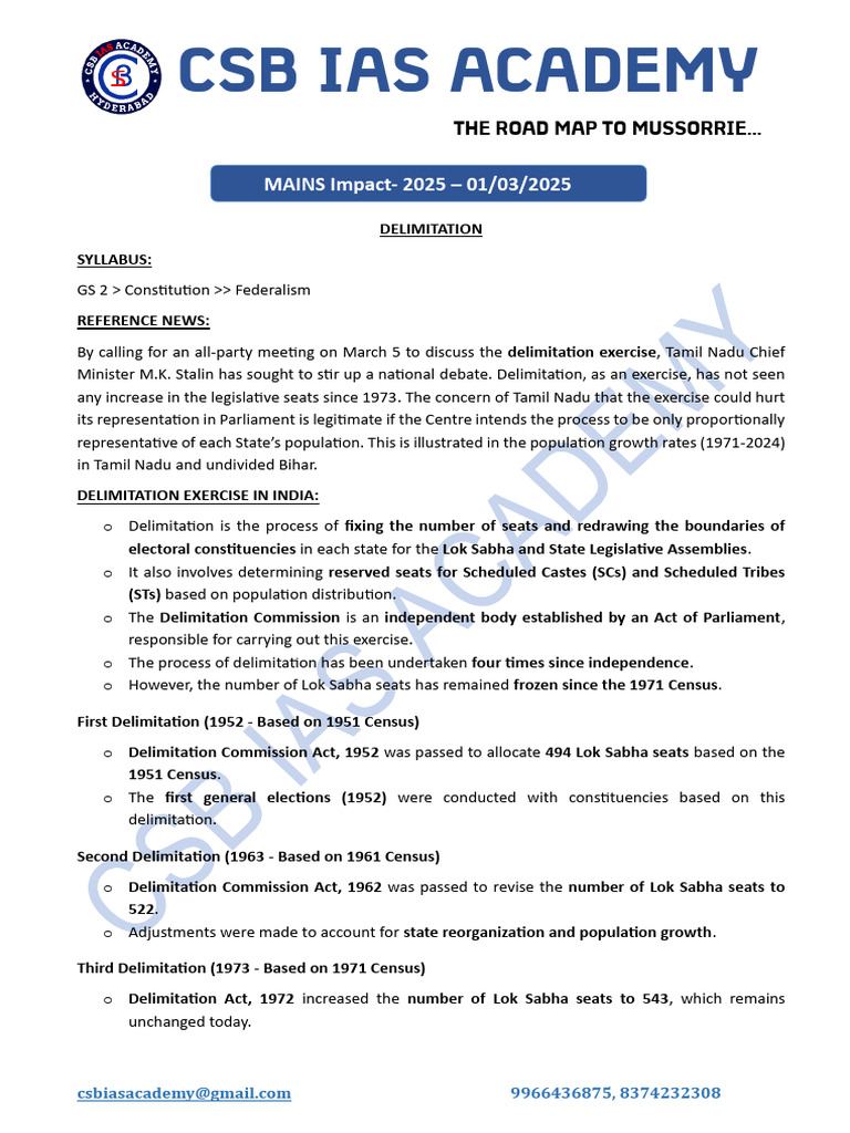 CSB IAS iMPACT MAINS - 2025 (01-03-2025) | PDF | Electoral District | Government Of India