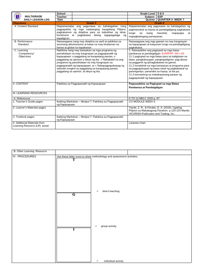 DLL Q3 W7 Day1 Esp | PDF