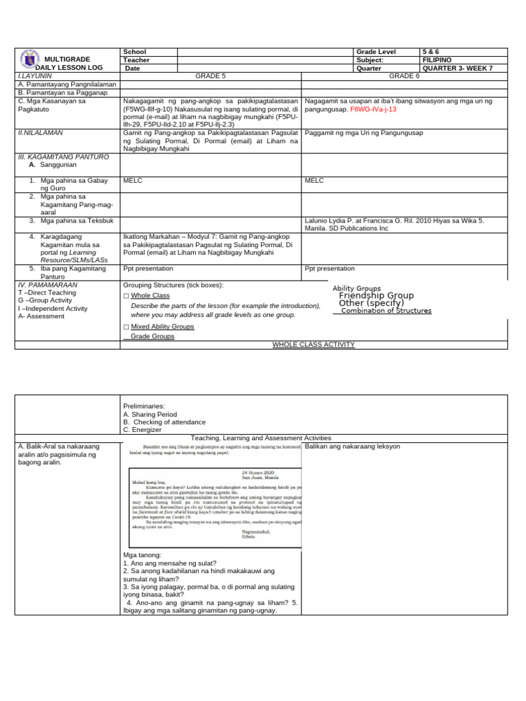 Dlp-q3 w7 Day1 Filipino | PDF