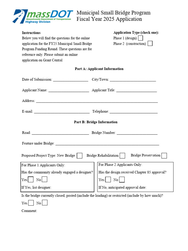 FY25 Small Bridge Program Application | PDF | Bridge | Economies