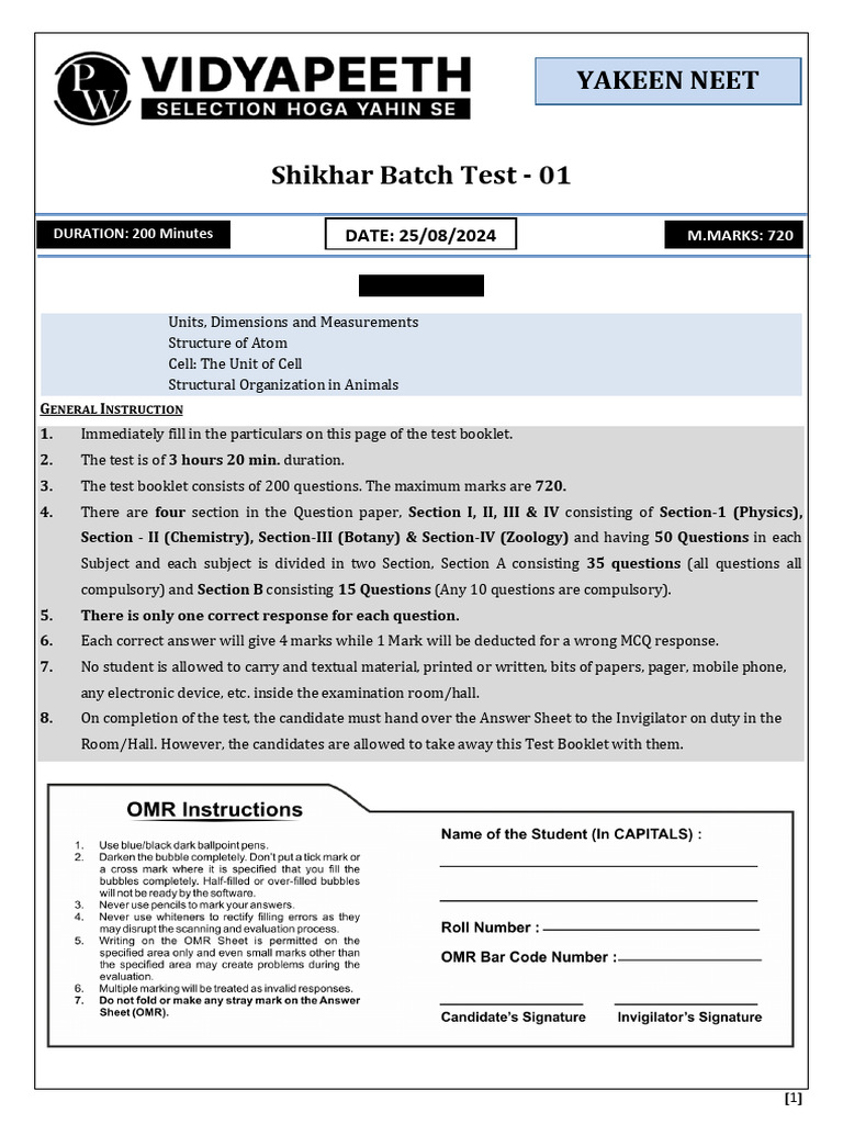 Shikhar_Test_-_01_Test_Paper | PDF | Atomic Orbital | Atoms