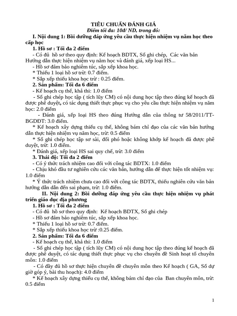 BDTX - TIÊU CHUẨN ĐÁNH GIÁ | PDF