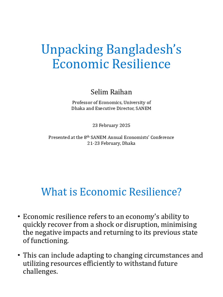Presentation - DR Selim Raihan - Economic Resilience - Bangladesh | PDF ...