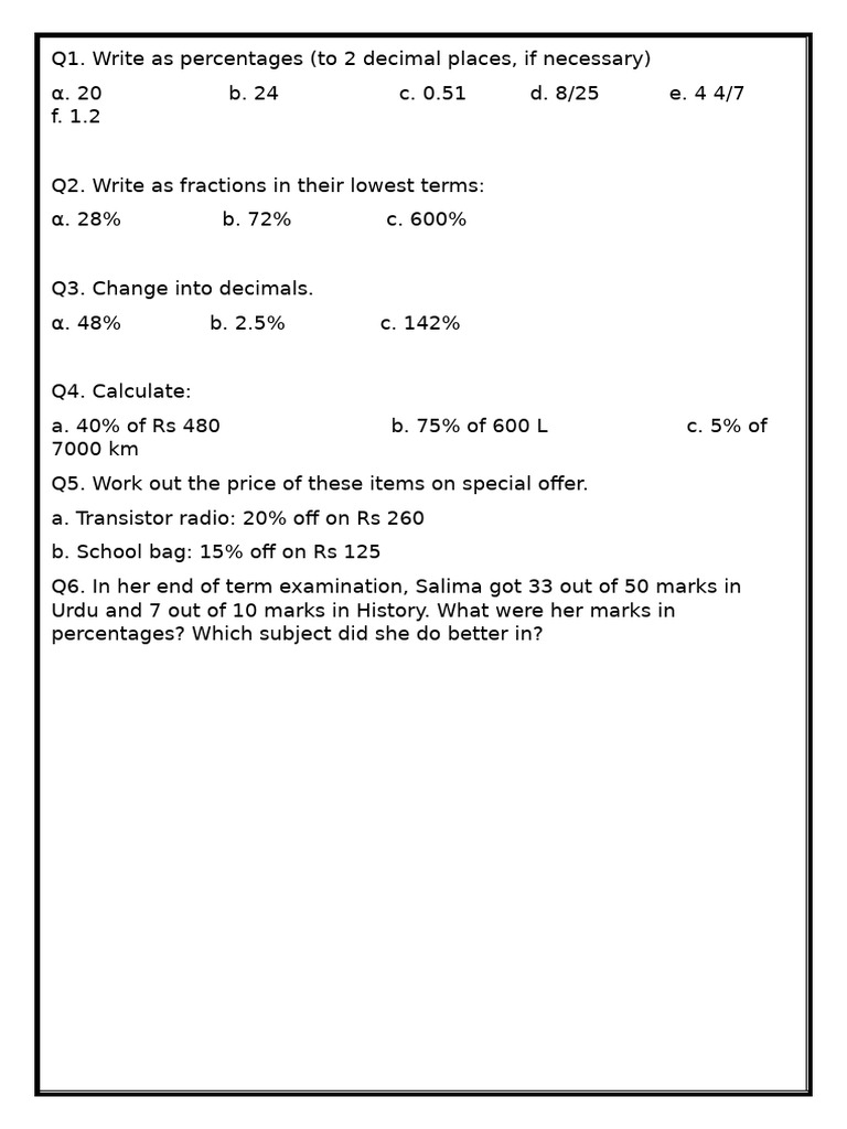 Percentage and Fraction Calculations Guide | PDF