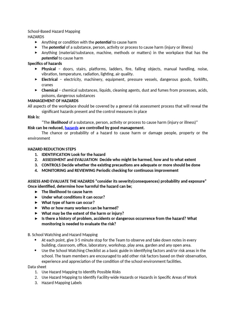 Hand Outs For Hazard Mapping | PDF | Hazards | Risk