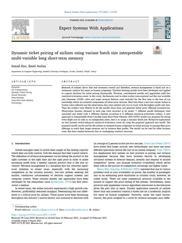Dynamic Ticket Pricing Of Airlines Using Variant Batch Size Interpretable Multi Variable Long