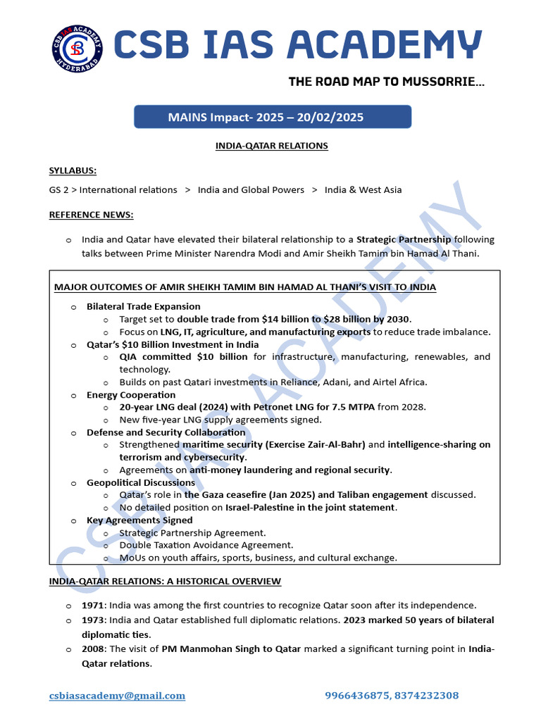 CSB IAS iMPACT MAINS - 2025 (20-02-2025) | PDF | Qatar | Gulf Cooperation Council