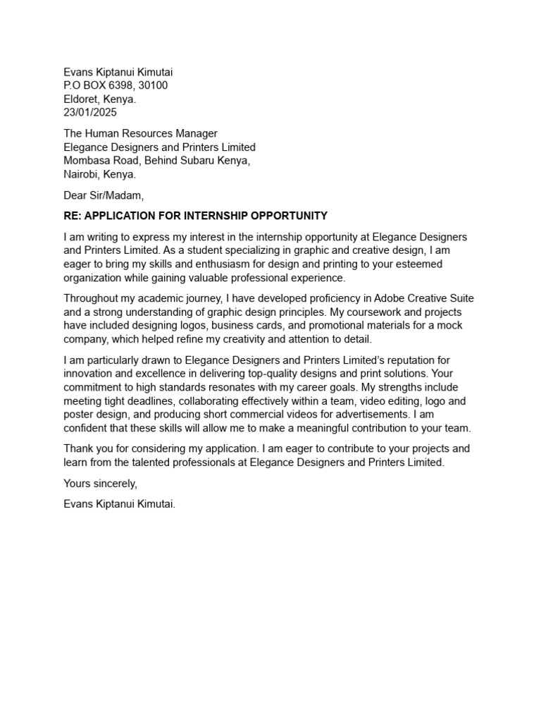 Internship Application Letter | PDF