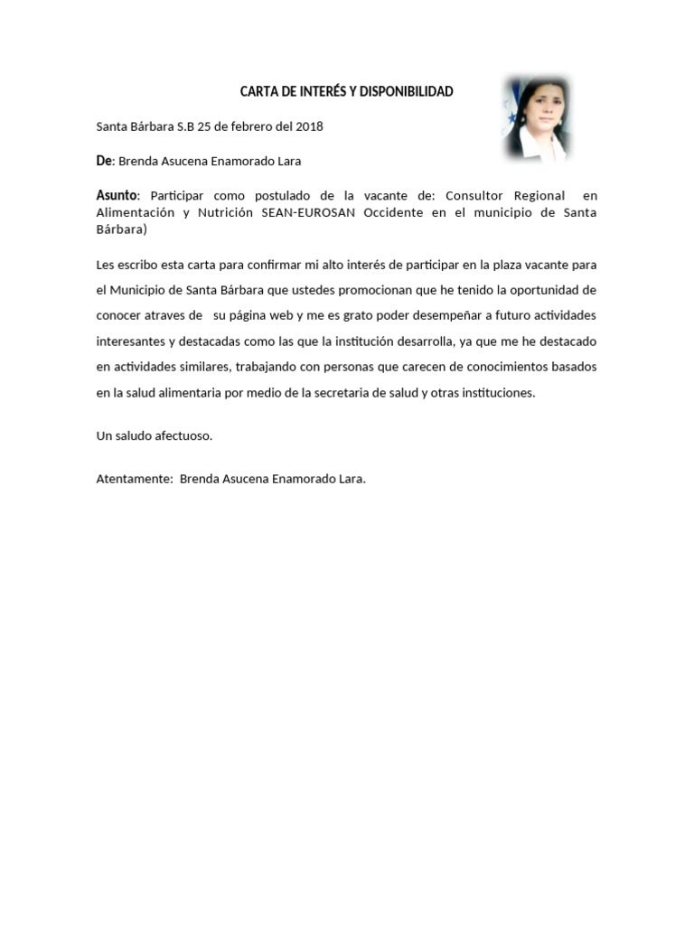 Carta de Interés: Consultor Nutrición | PDF