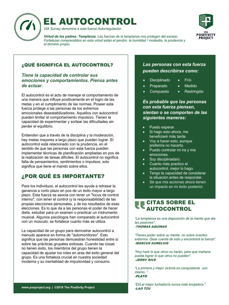 El Autocontrol | PDF | Las emociones | Psicología Social
