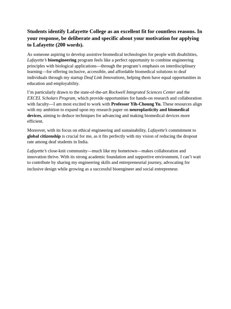 Why I Chose Lafayette College for Bioengineering | PDF