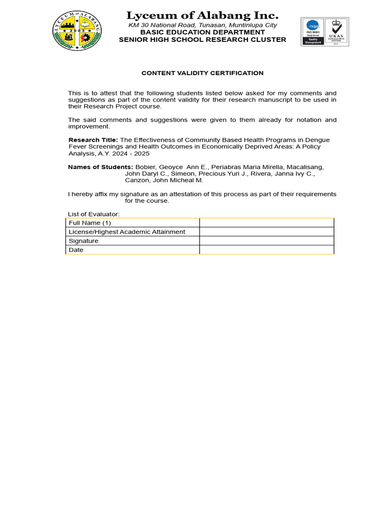 CONTENT-VALIDITY-FORM-copy | PDF | Cronbach's Alpha | Methodology