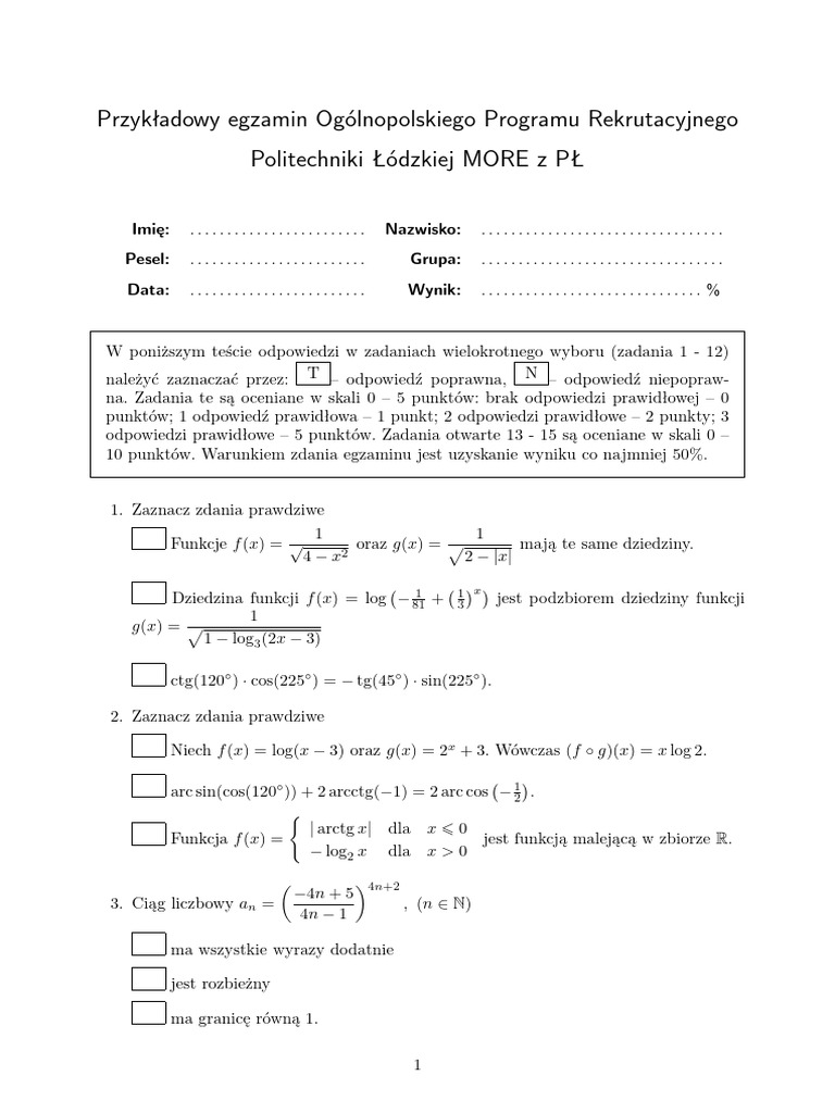 Przykladowy Egzamin Z Odpowiedzami | PDF