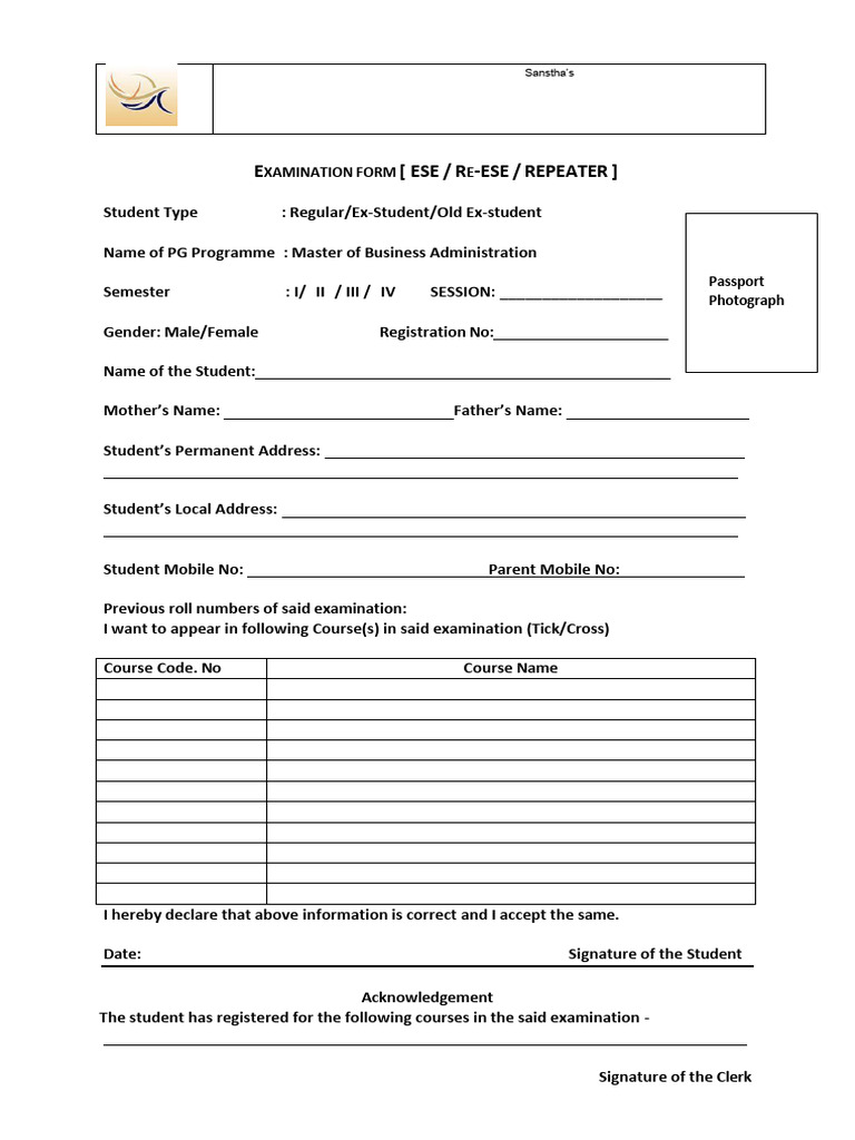 MBA Examination Form Guidelines | PDF | Master Of Business ...