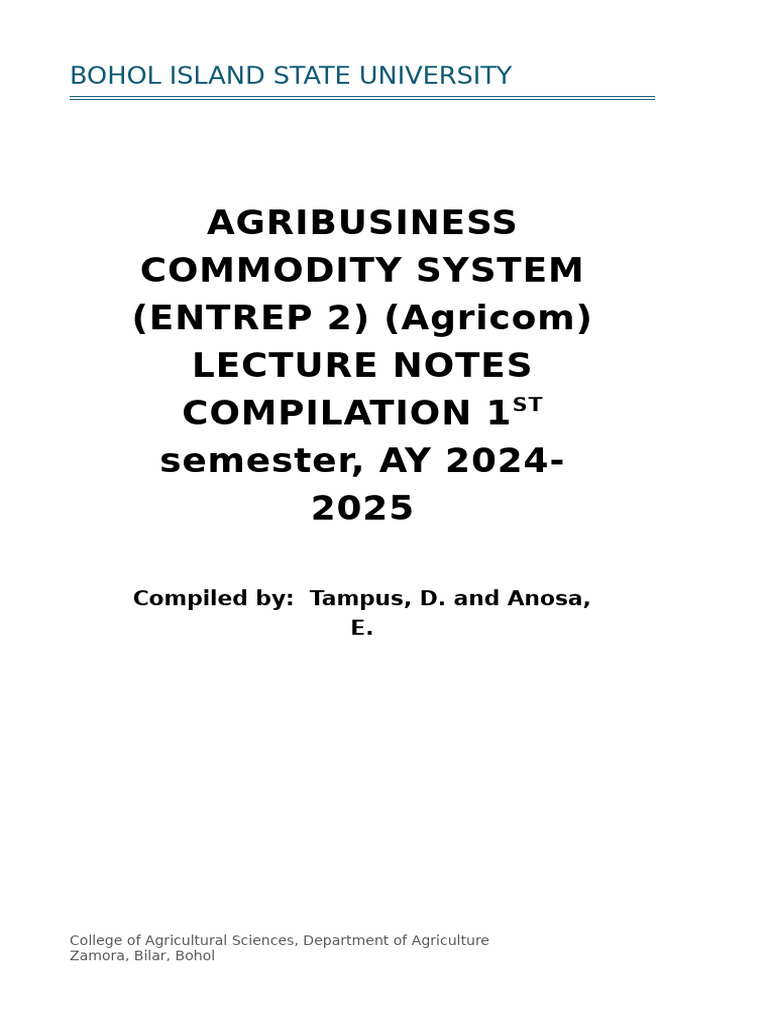 Agribusiness Commodity System Lecture Notes | PDF | Agriculture ...