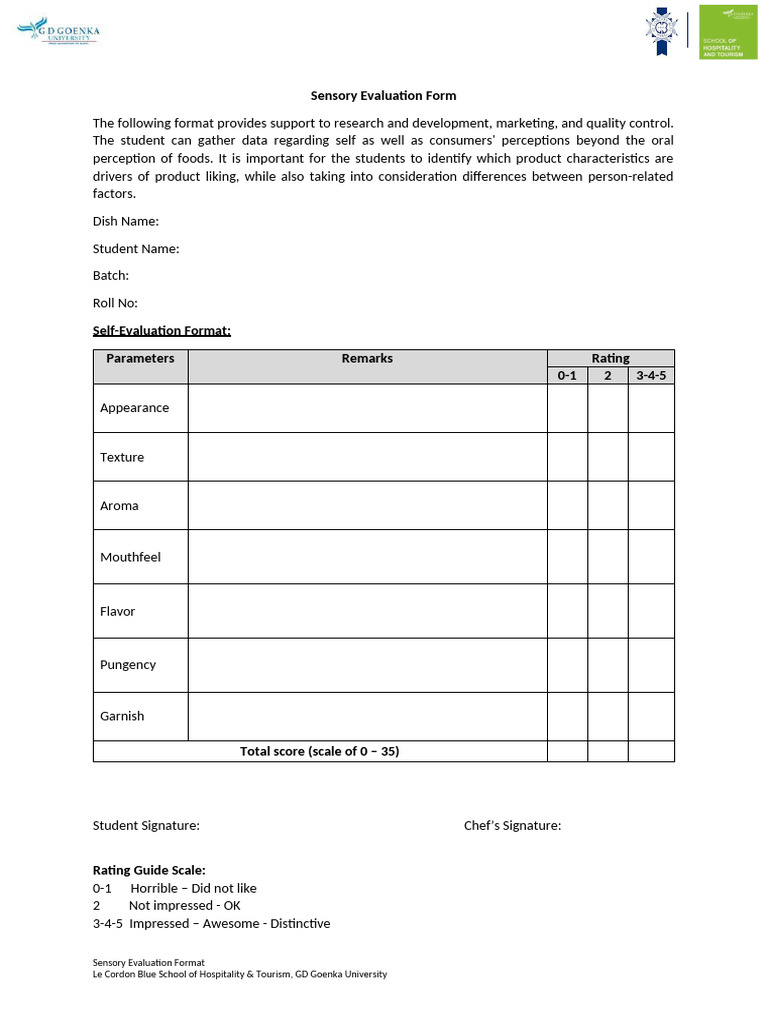 Sensory Evaluation Format FV | PDF