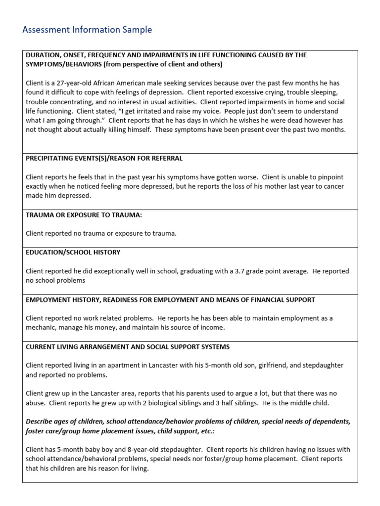 Depression Assessment and Treatment Plan | PDF | Major Depressive ...