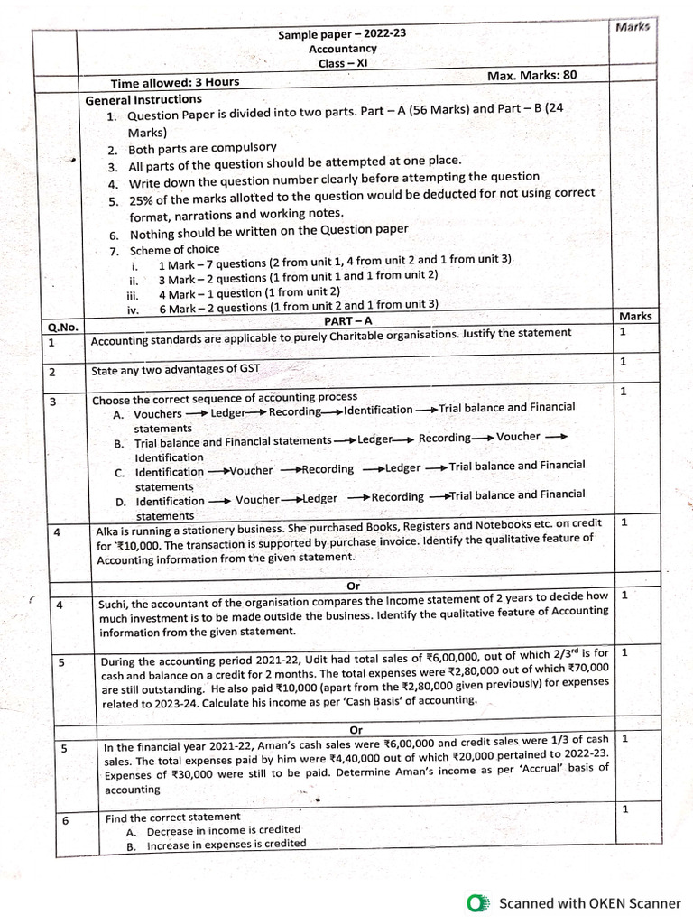 Accounts Xi Dav Sample Paper 22-23 | PDF