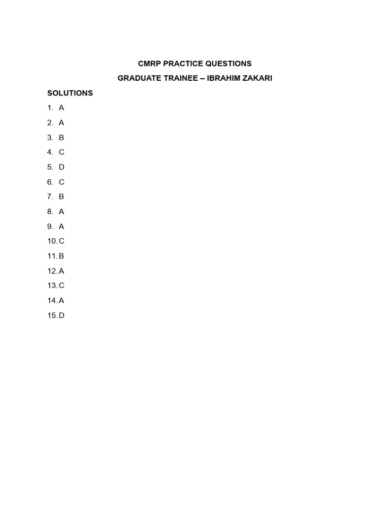 Ibrahim Zakari - CMRP Practice Test | PDF