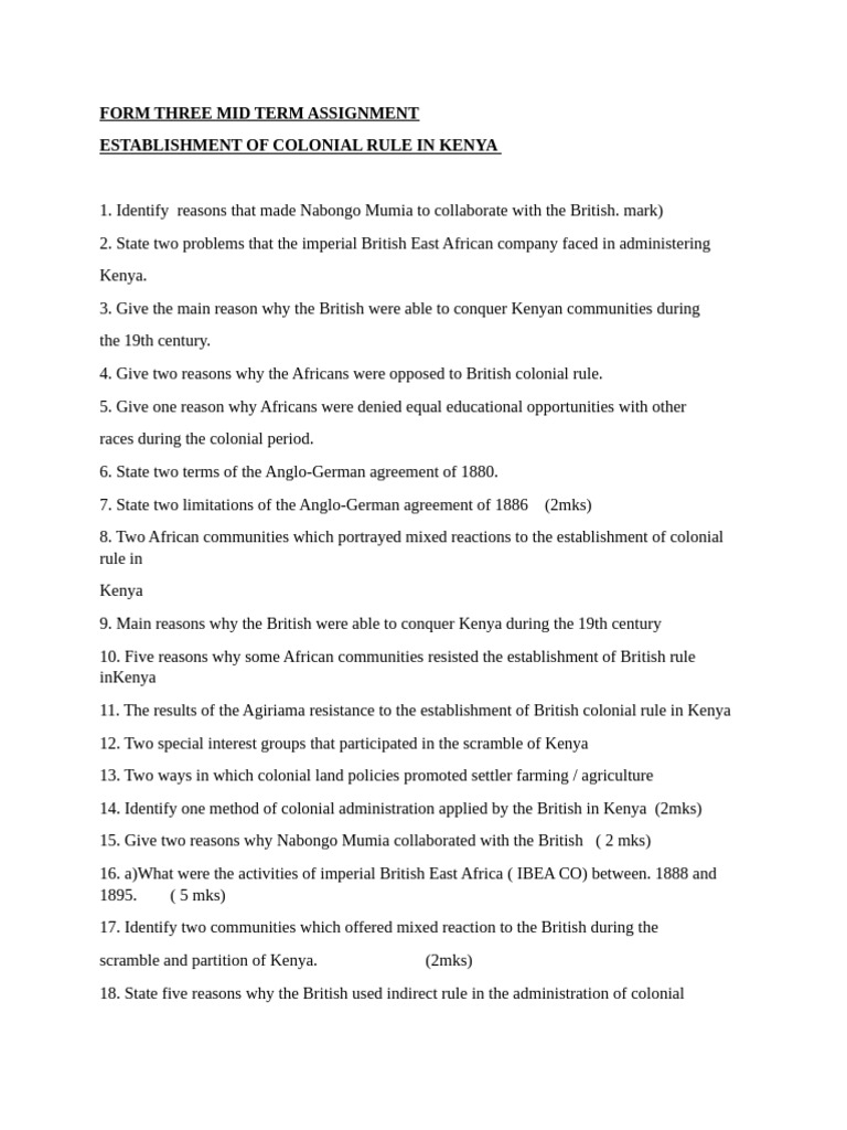 History Form 3 Mid Term Assignment | PDF