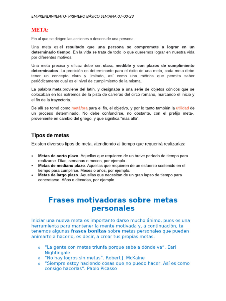 Definición y Tipos de Metas Personales | PDF