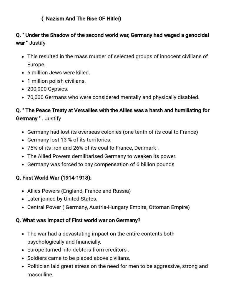 Class IX History - Nazism and The Rise of Hitler | PDF | Nazi Germany ...
