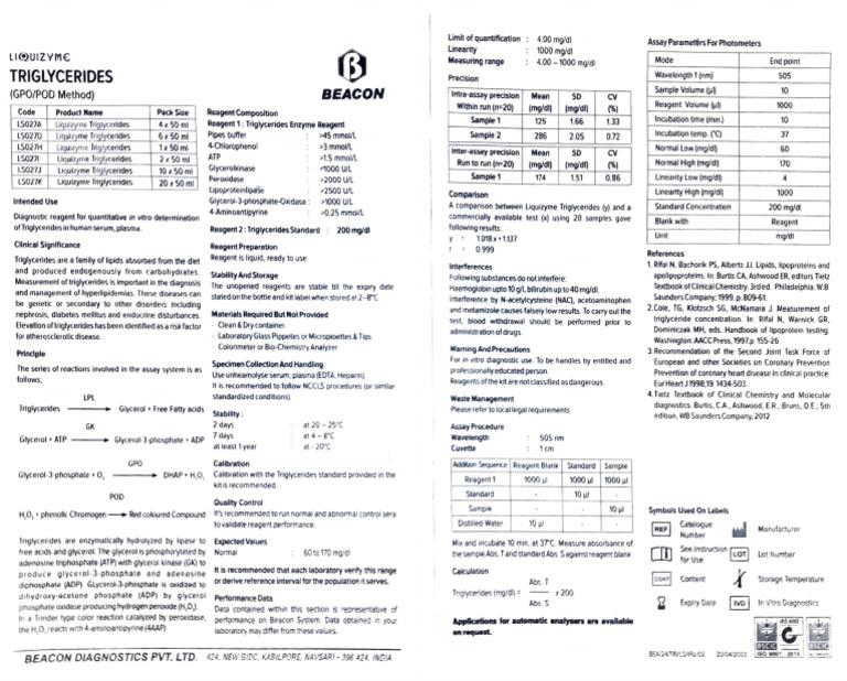 Triglycerides Package Insert | PDF | Adenosine Diphosphate | Adenosine ...