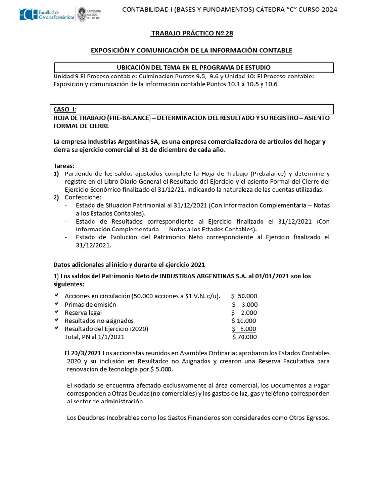 TP #28 Exposición y Comunicación de La Información Contable | PDF | Contabilidad | Dividendo