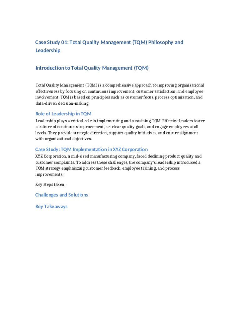 Case Study TQM | PDF