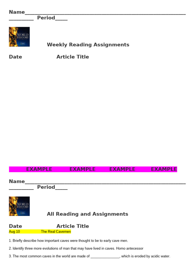 Weekly Reading Assignments Overview | PDF | River | Civilization