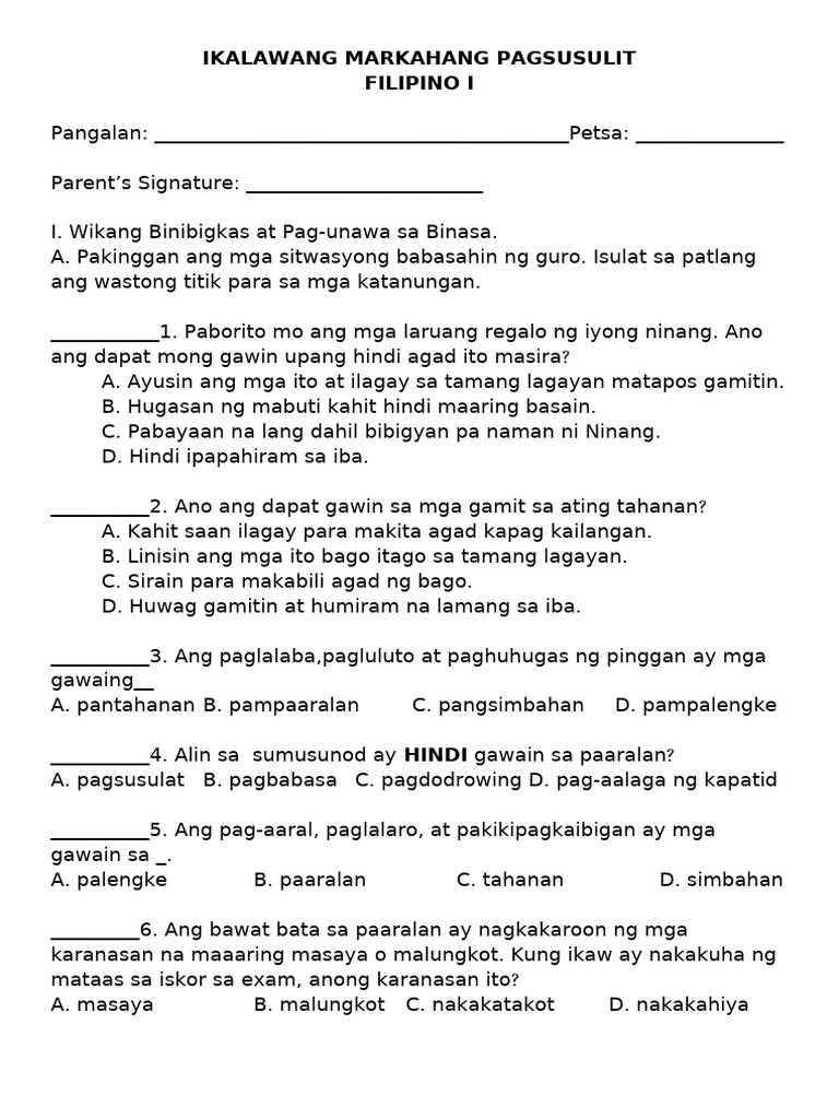 PT - Filipino 1 - Q2 | PDF