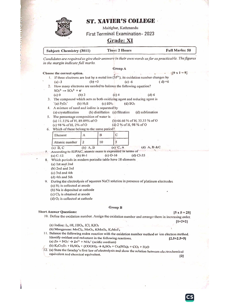 Chemistry Question Papers 2023-24 | PDF
