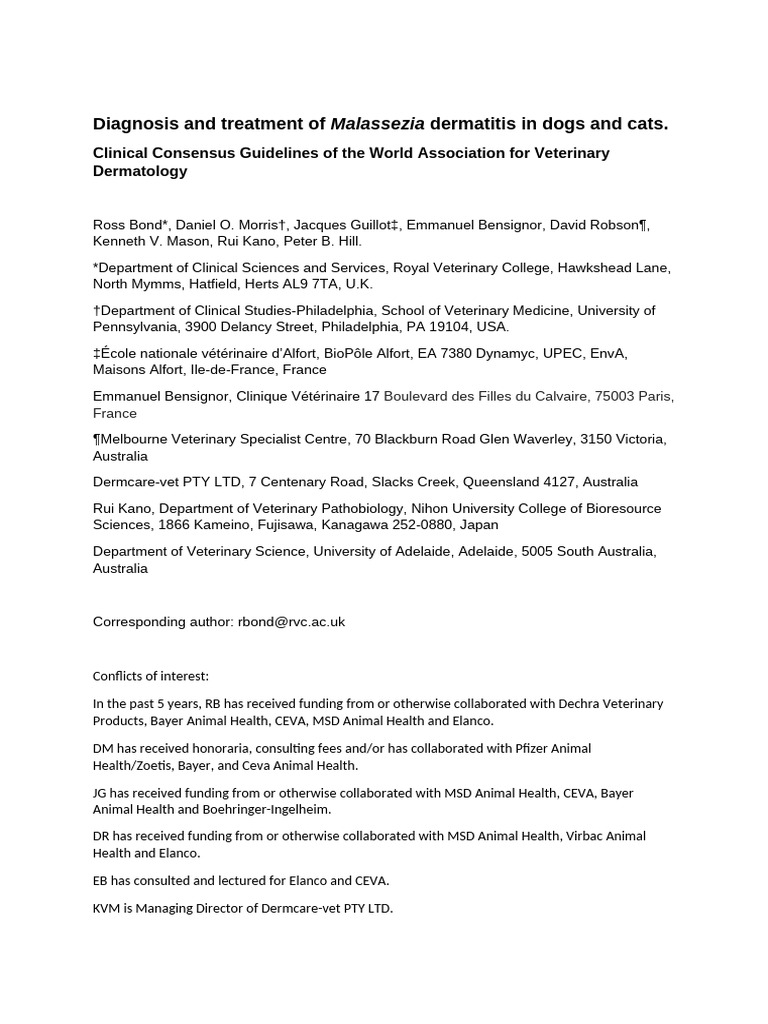 Malassezia Dermatitis in Pets: Guidelines | PDF | Biology
