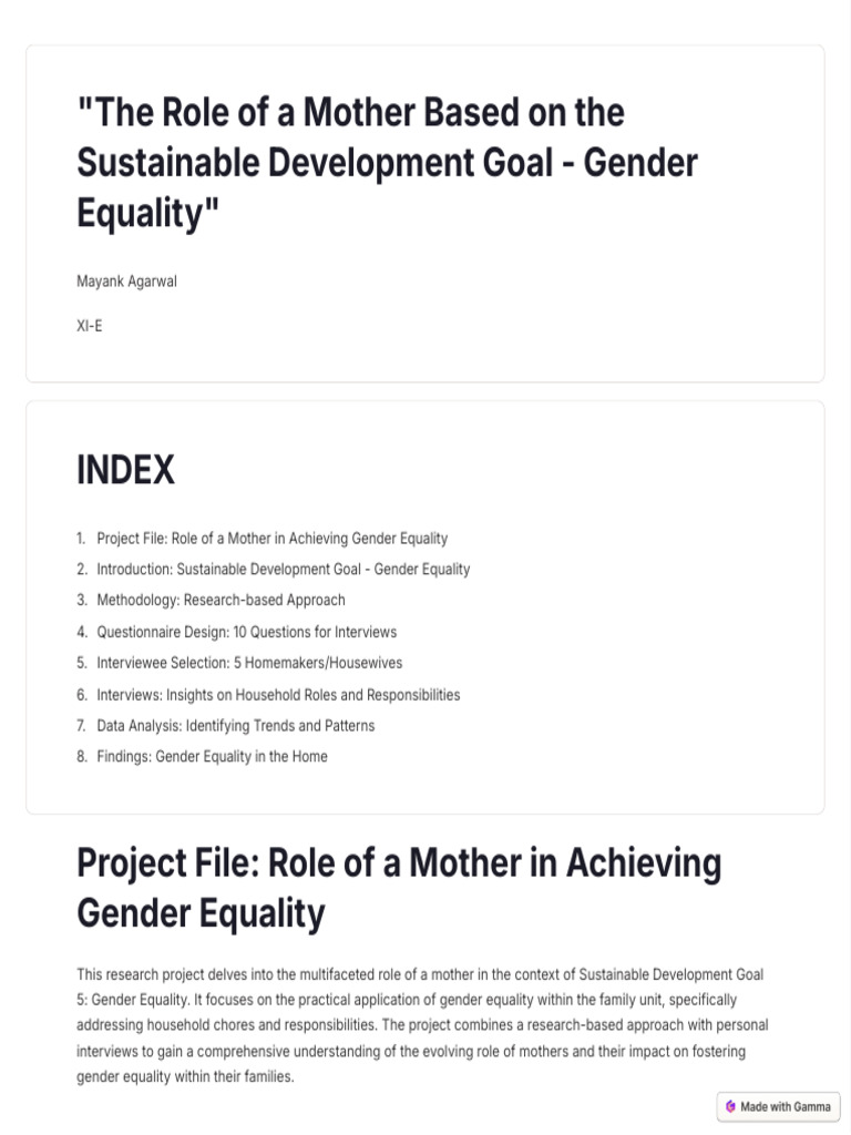The Role of A Mother Based On The Sustainable Development Goal Gender Equality | PDF | Gender ...